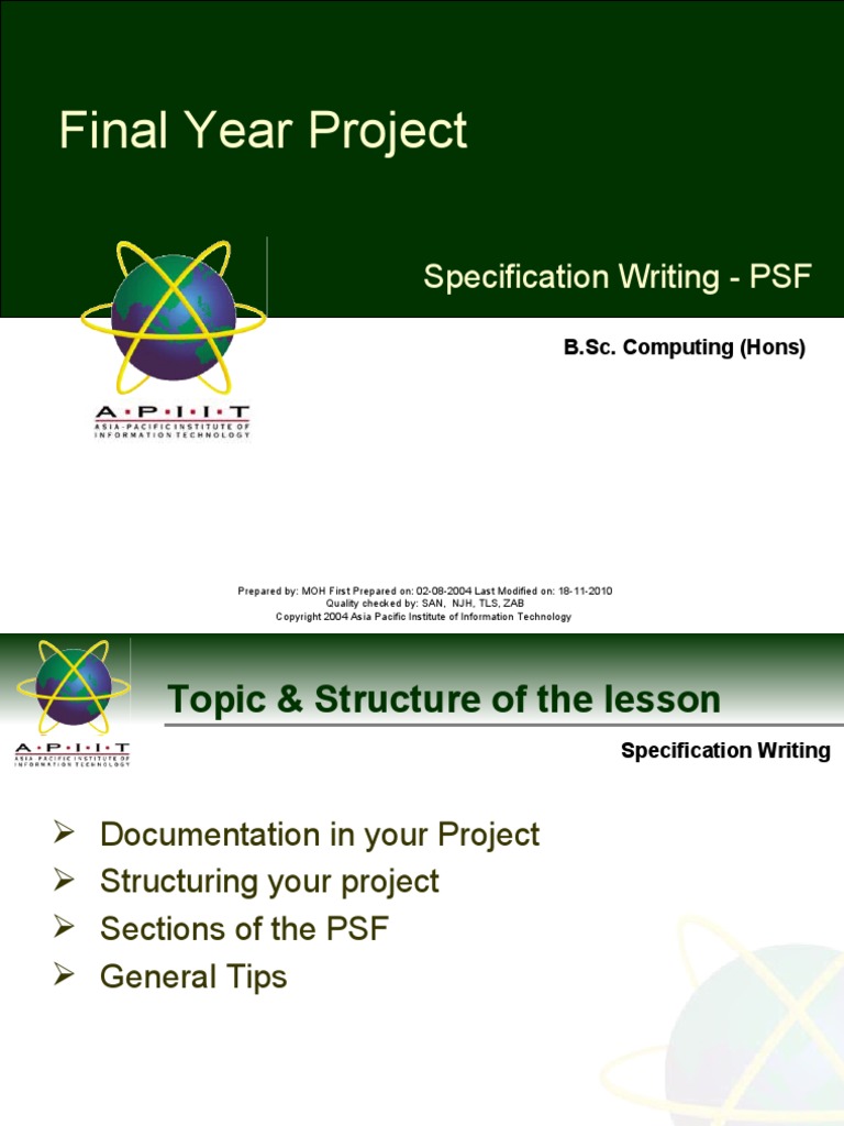Final Year Project: Specification Writing - PSF | PDF | Specification ...