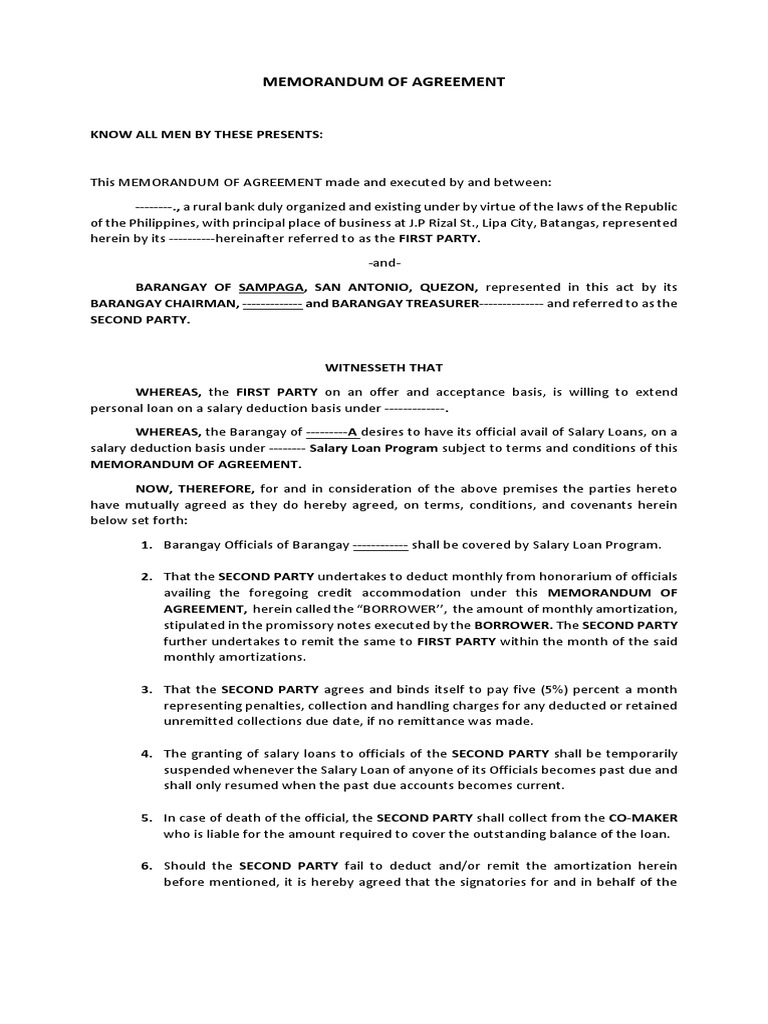 MOA | PDF | Loans | Financial Services