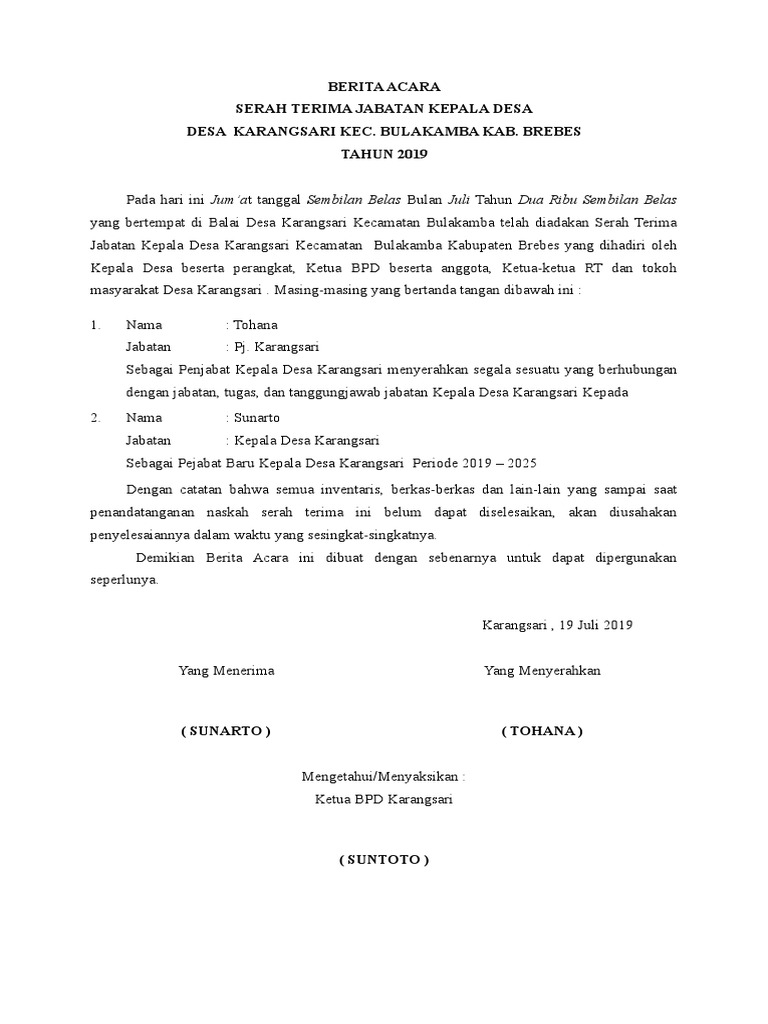 Berita Acara Serah Terima Jabatan | PDF