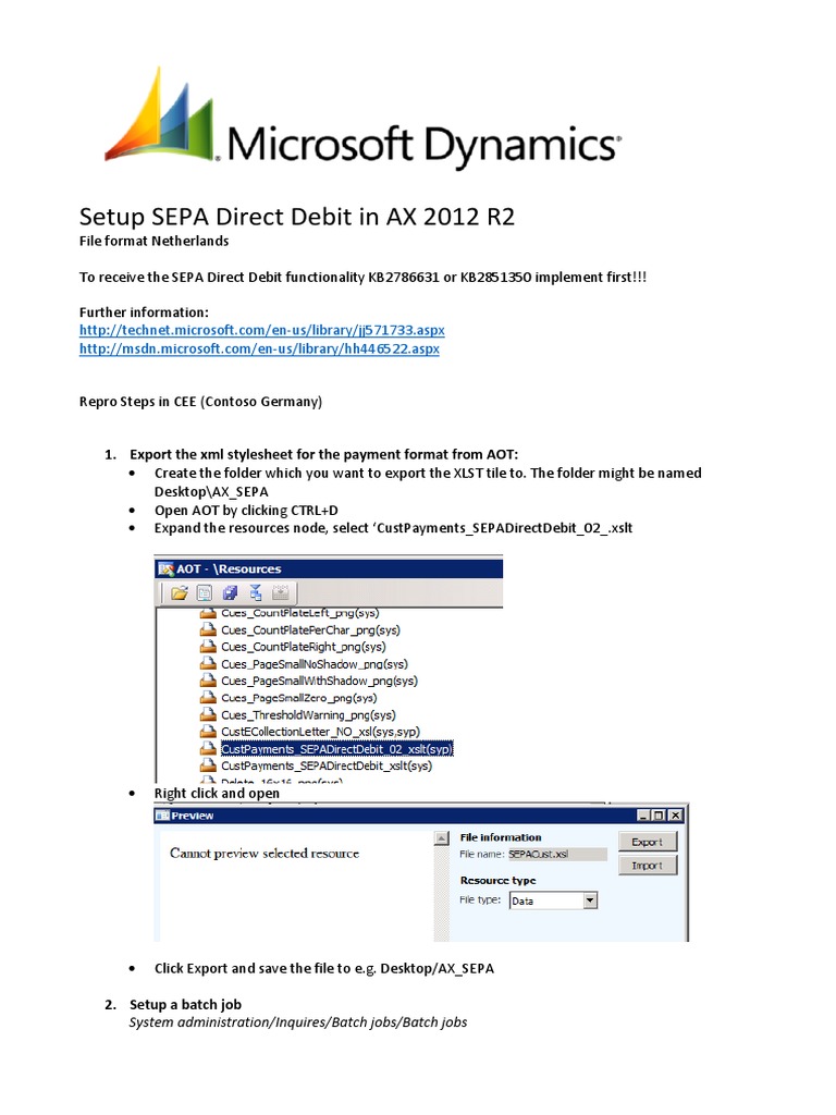 Setup SEPA Direct Debit in AX 2012 R2 | PDF | Xslt | Invoice