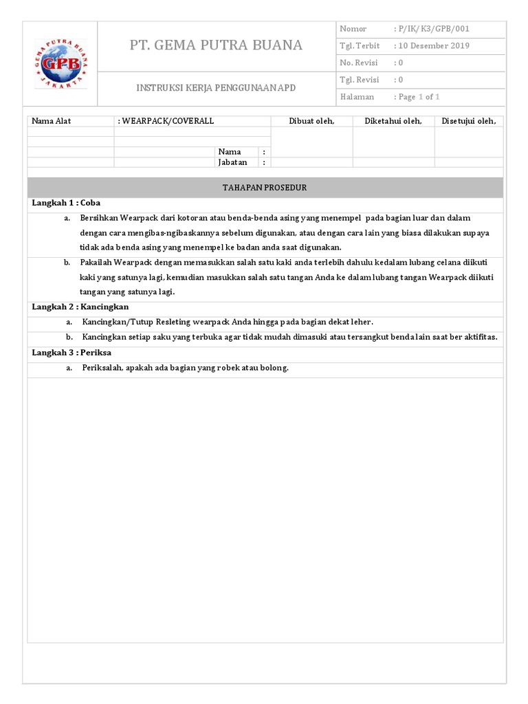 Panduan Penggunaan Wearpack APD | PDF