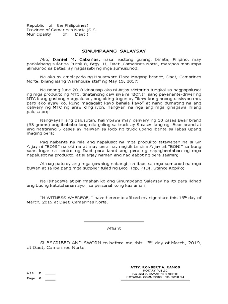 Sinumpaang Salaysay | PDF