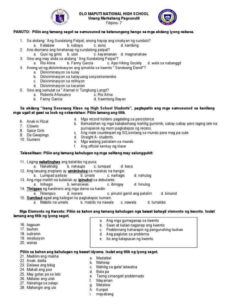 1st Quarter Filipino | PDF