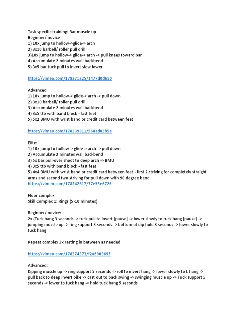Task Specific Training - Bar Muscle Ups | PDF | Hobbies | Physical Exercise