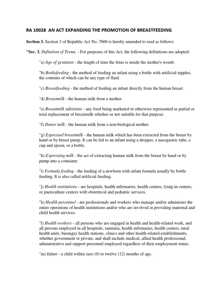 Ra 10028 An Act Expanding The Promotion of Breastfeeding | PDF ...