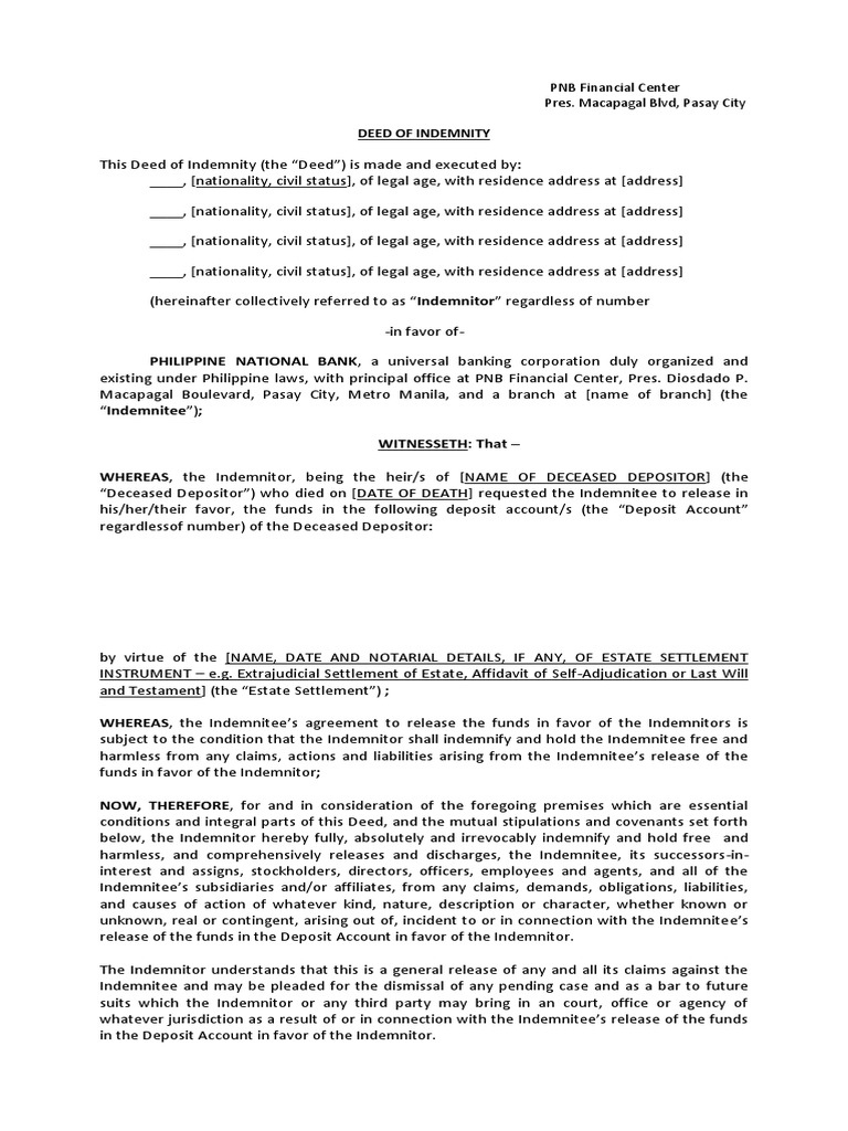 PNB Financial Center | PDF | Indemnity | Legal Concepts