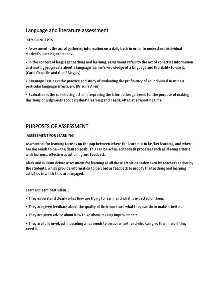 Language and Literature Assessment (Complete) | PDF | Educational ...