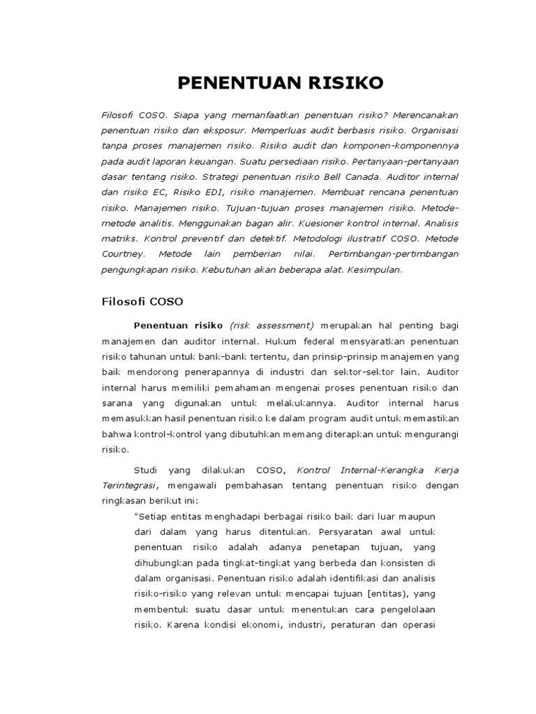 Makalah Audit Internal Penentuan Risiko | PDF | Karier & Perkembangan | Pengelolaan Keuangan & Uang