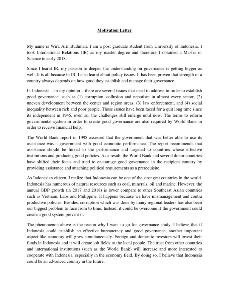 Motivation Letter | PDF | Governance | Good Governance