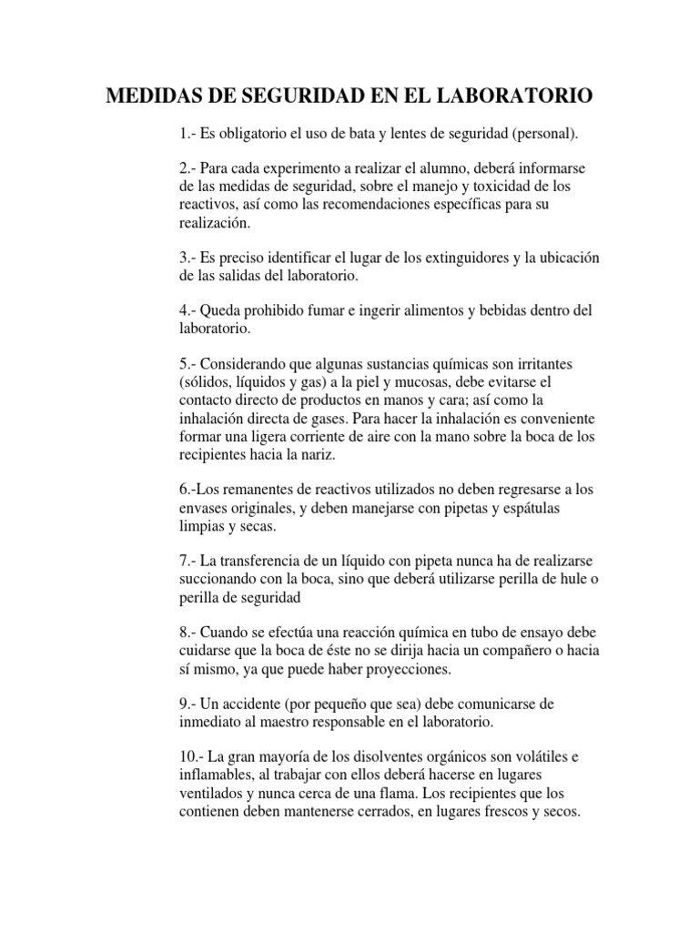Medidas de Seguridad en El Laboratorio | PDF | Laboratorios | Quemar