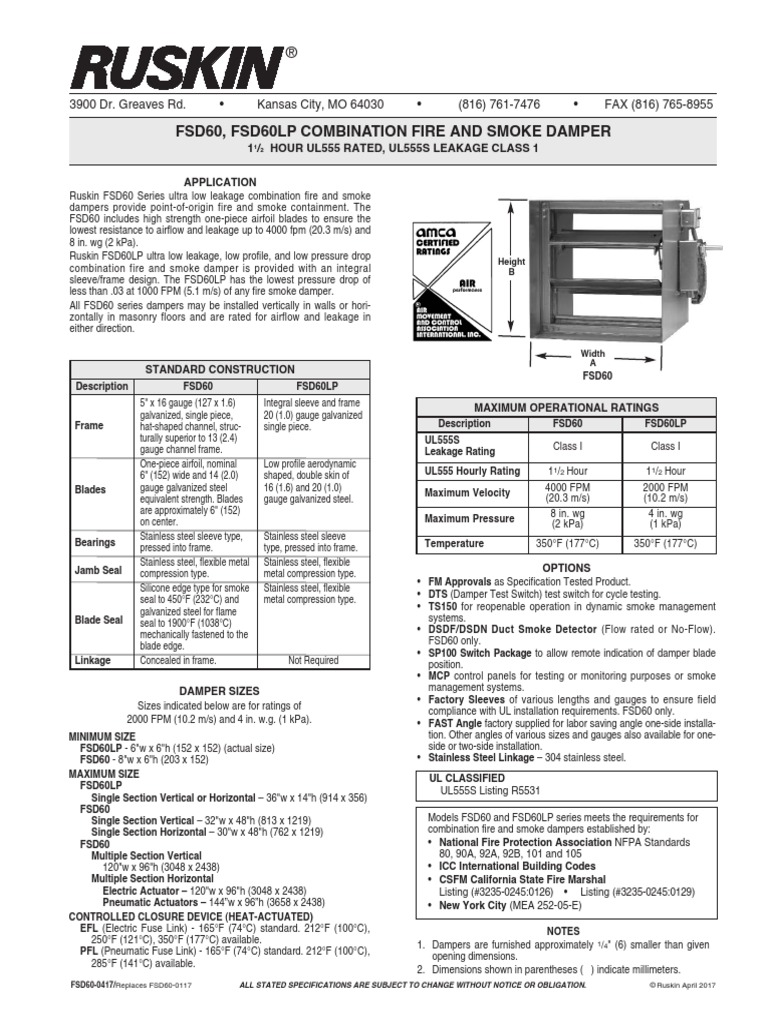 RUSKIN Fsd60-Product-Data-Submittal-Pdf-477 | PDF | Duct (Flow ...