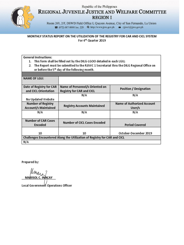 Registry For CAR and CICL Status of Utilization Report | PDF