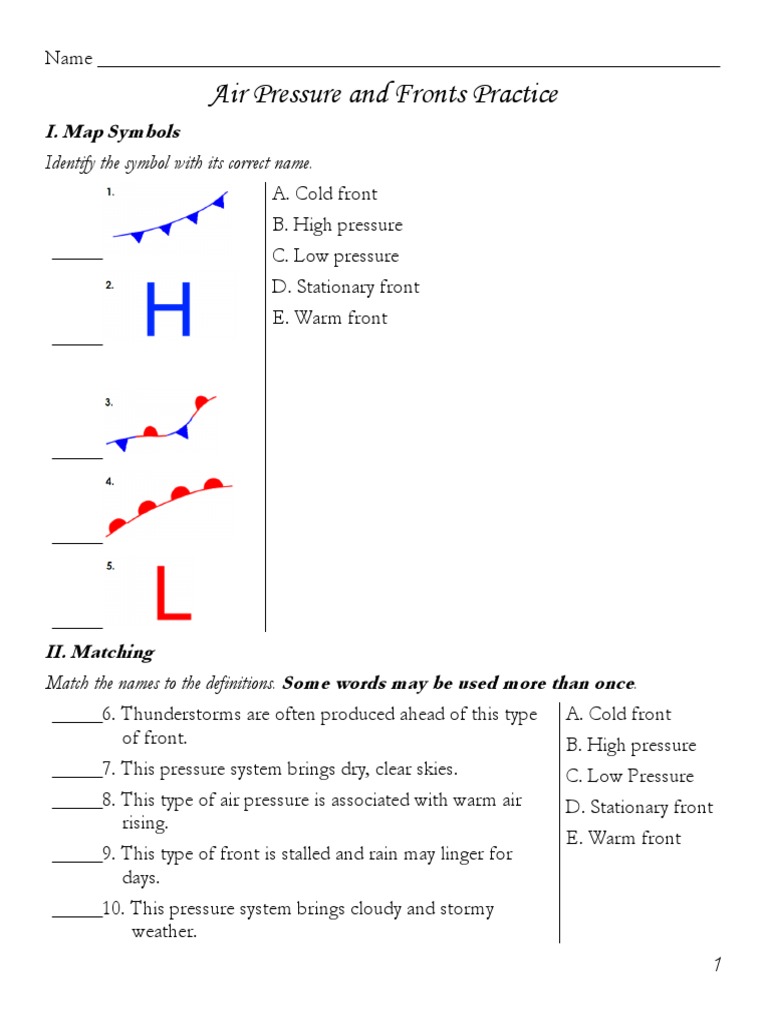 2018 Air Pressure and Fronts Practice | PDF | Weather | Meteorology