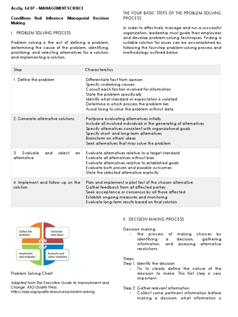 Problem Solving and Decision Making | PDF | Decision Making | Risk ...