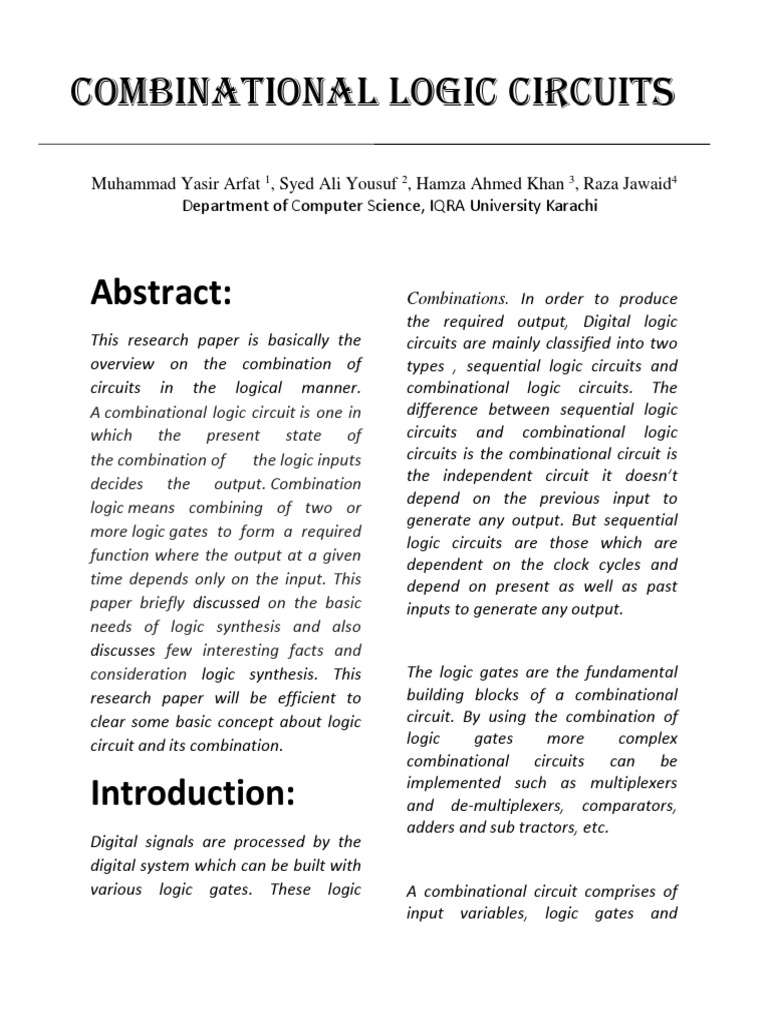 Combinational Logic Circuits | PDF | Logic Gate | Boolean Algebra