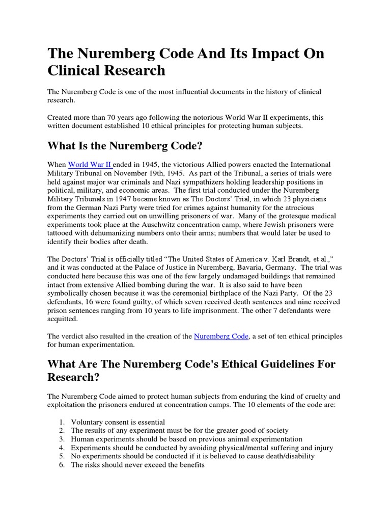 The Nuremberg Code and Its Impact On Clinical Research | PDF | Clinical ...