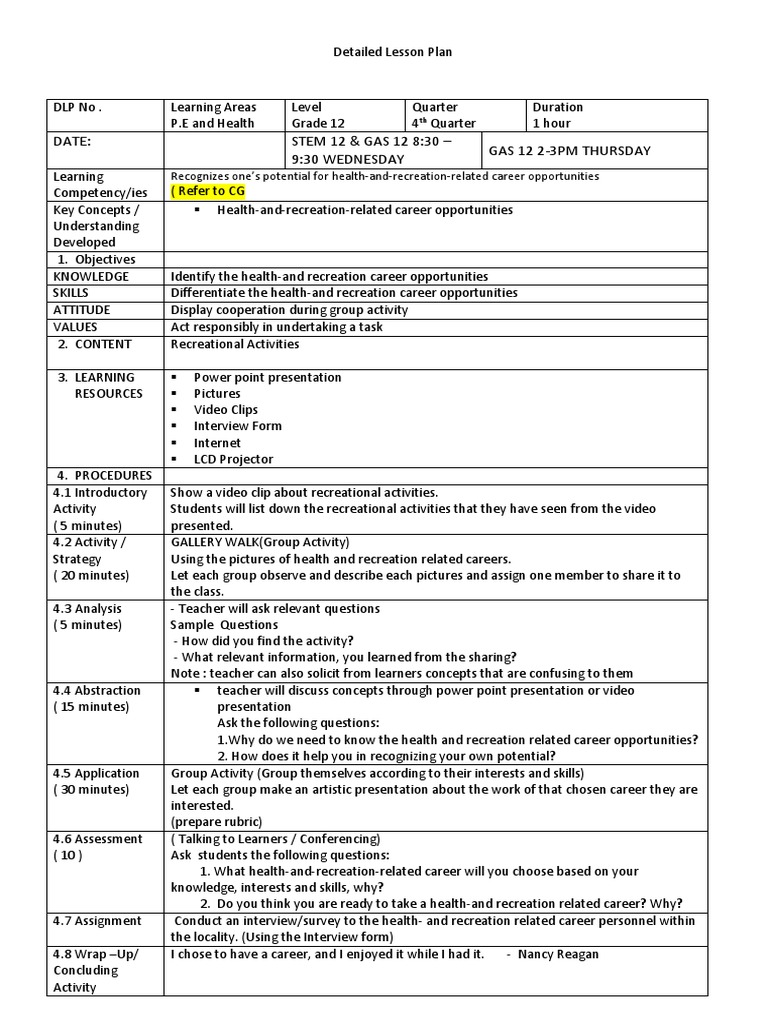 Pe4 DLP Lesson 16 | PDF | Lesson Plan | Educational Psychology