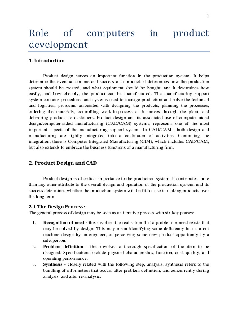 Role of Computers in Product Development PDF | PDF | Computer Aided ...