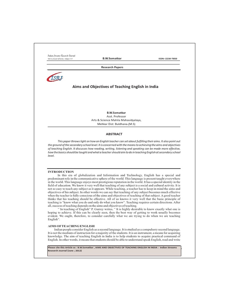 Objectives of Teaching English | PDF | English Language | Speech