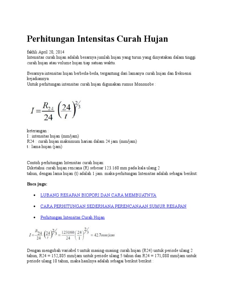 Perhitungan Intensitas Curah Hujan | PDF