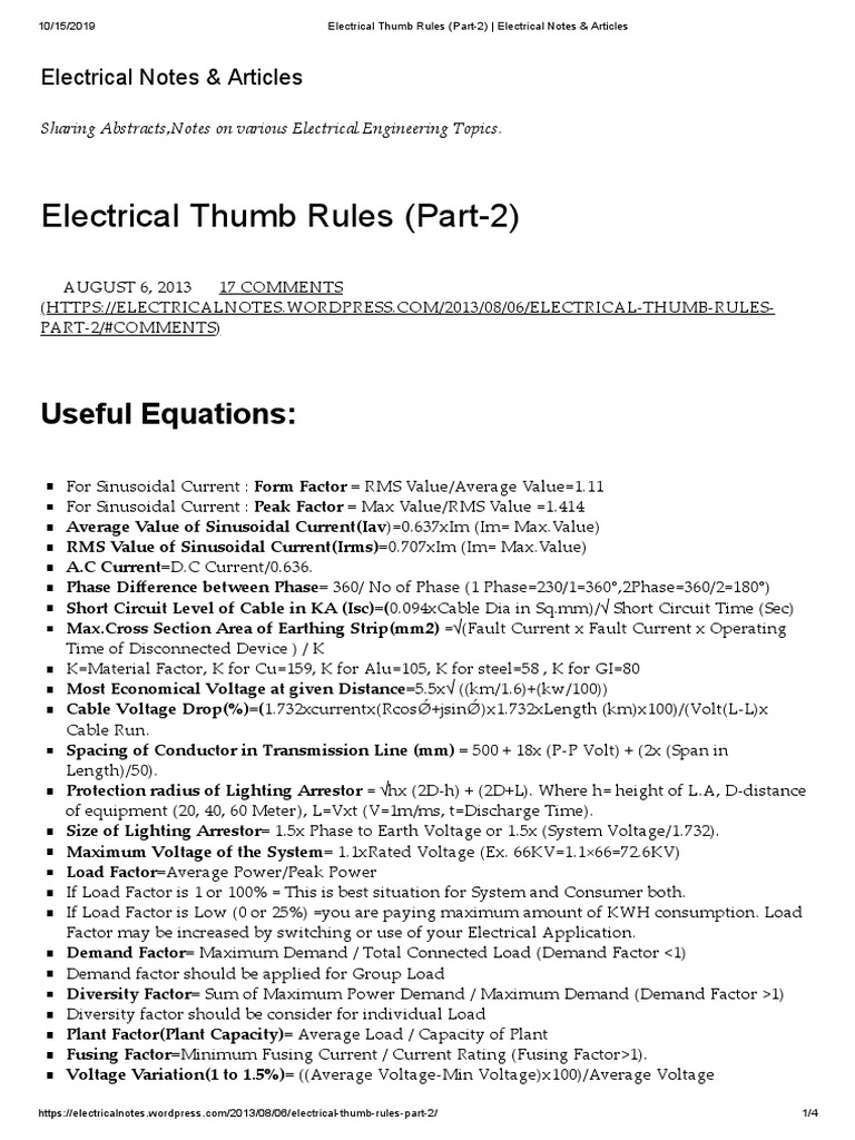 Electrical Thumb Rules (Part-2) PDF | PDF | Electric Power System | Electricity