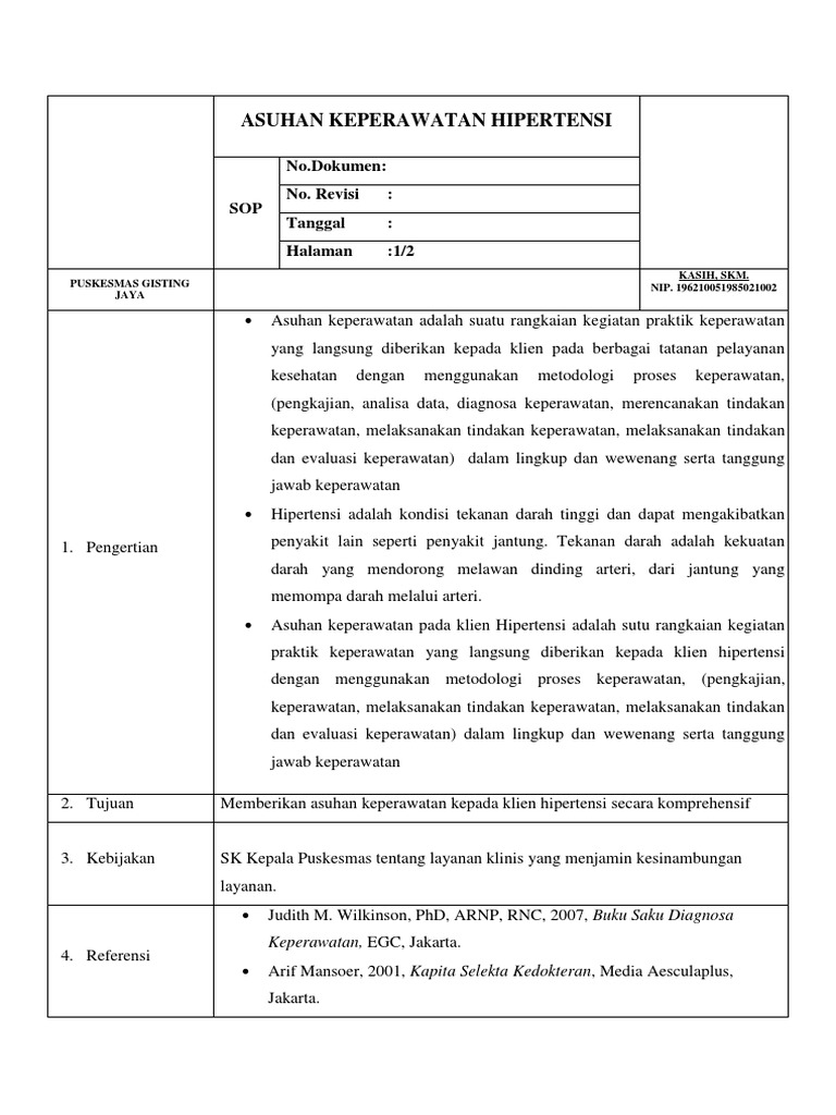 SOP Askep Hipertensi S | PDF | Pengembangan Diri | Kesehatan Holistik