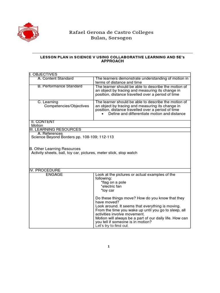LESSON PLAN in SCIENCE V USING COLLABORATIVE LEARNING AND 5E | PDF ...