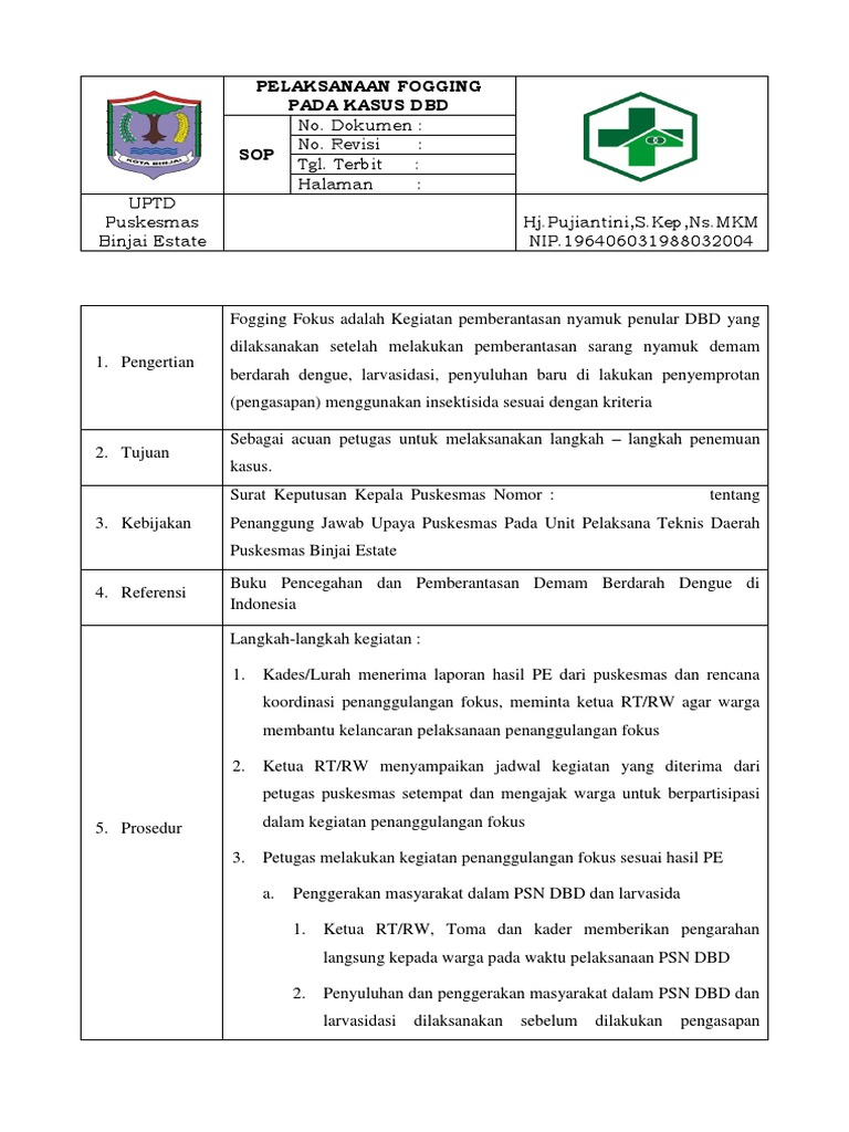 Sop Pelaksanaan Fogging Pada Kasus DBD | PDF