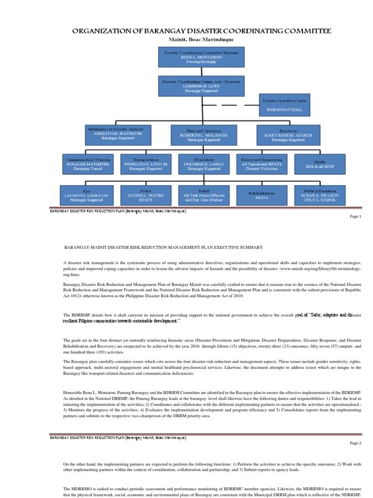 Barangay Mainit Disaster Risk Reduction | PDF | Emergency Management ...