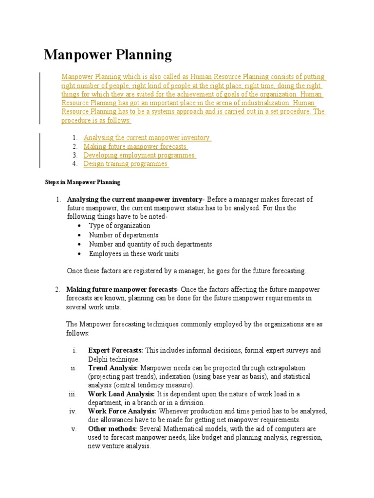 Manpower Planning | Download Free PDF | Human Resources | Forecasting
