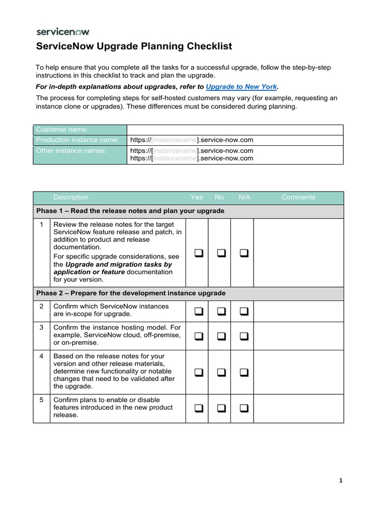 ServiceNow Upgrade Planning Checklist | PDF | Systems Engineering ...
