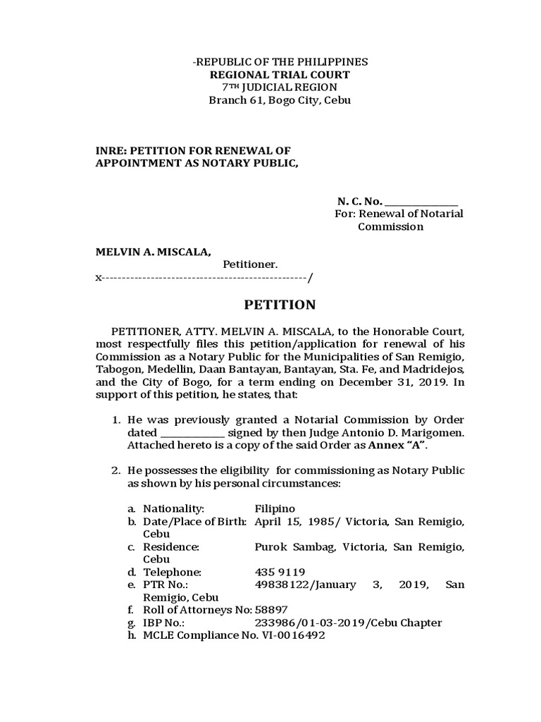 Petition For Renewal of Notarial Commission | PDF | Notary Public ...
