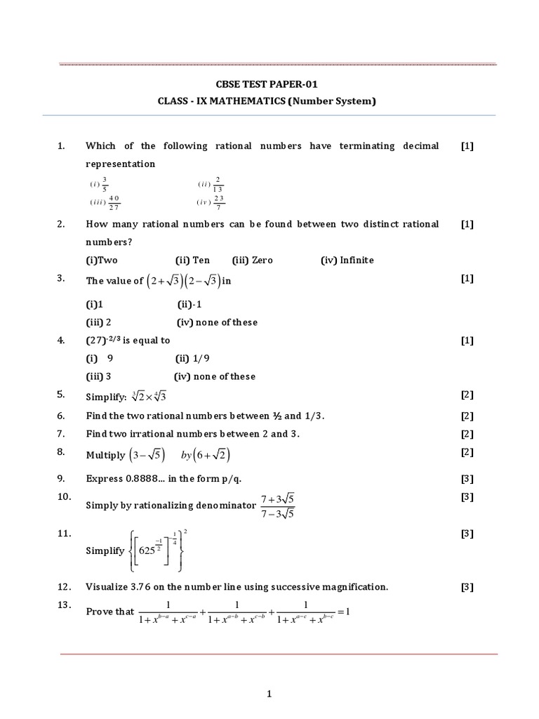 Number System Imp Question Paper 1 | PDF | Rational Number | Numbers