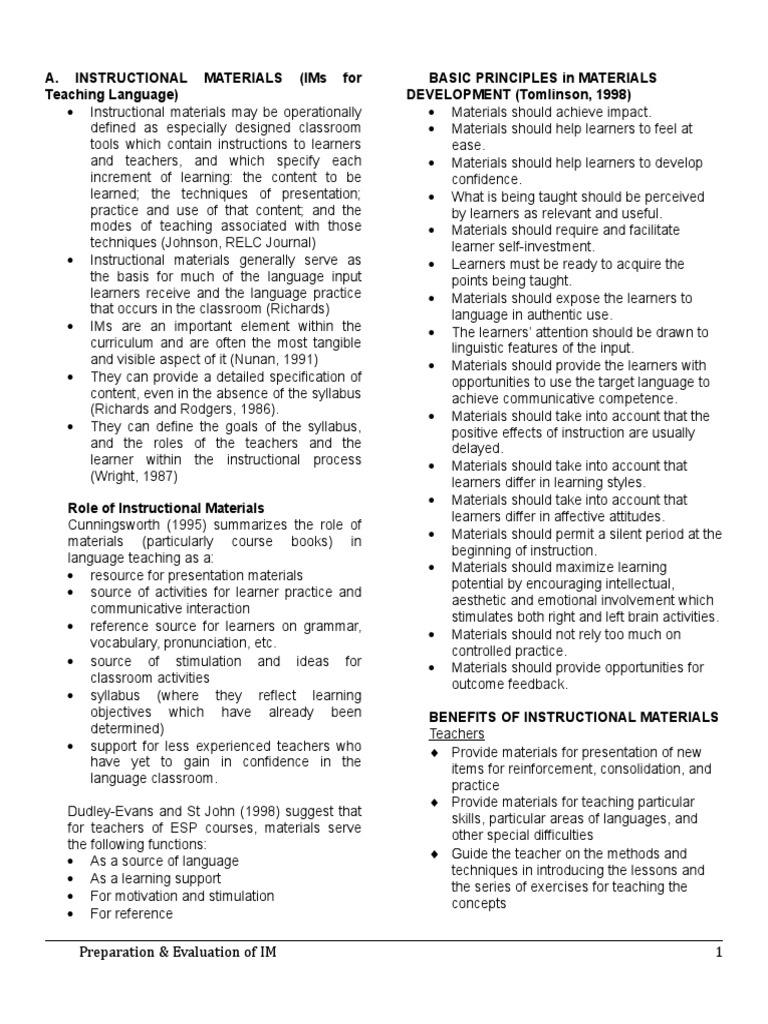 Preparation and Evaluation of IM | PDF | Language Education | Learning