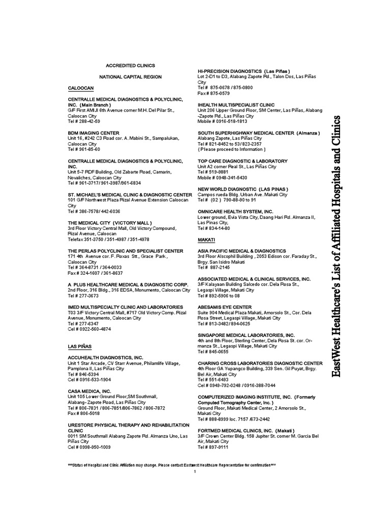 18TH EDITION BOOKLET Accredited Hospitals and Clinics | PDF | Makati ...