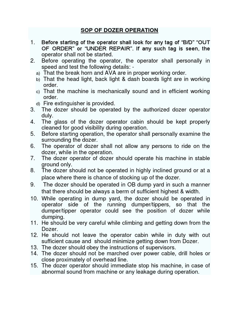 SOP of DOZER | PDF