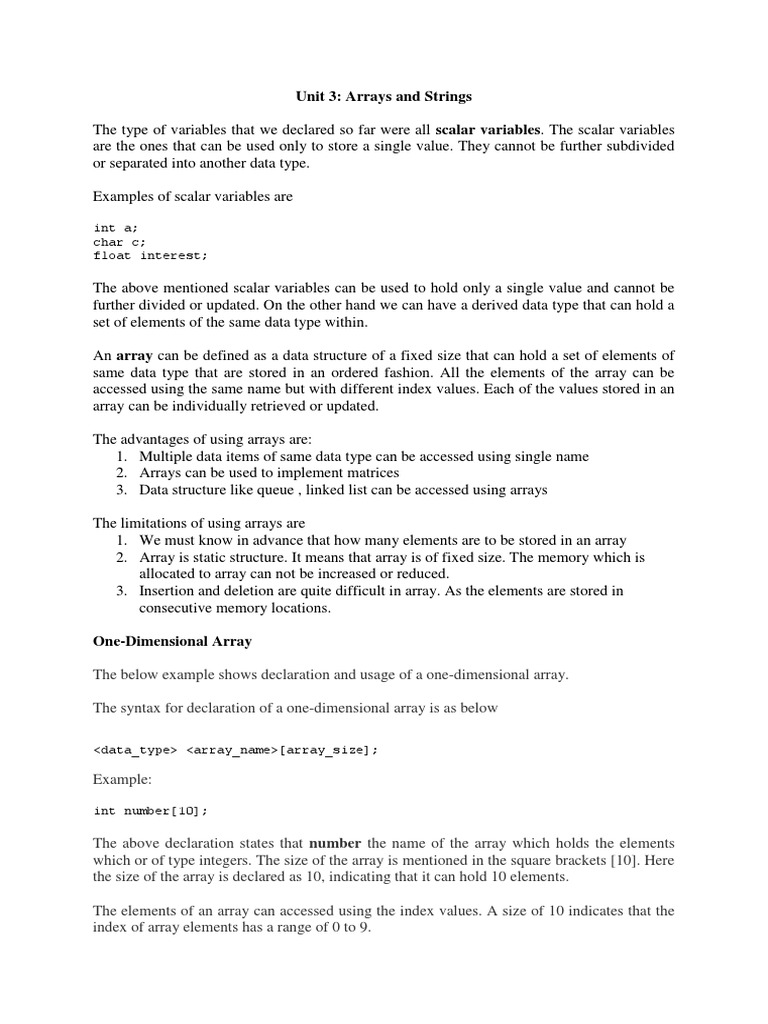 PSP Unit 3 Arrays and Strings | PDF | Array Data Structure | Data Type PSP Unit 3 Arrays and Strings | PDF | Array Data Structure | Data Type