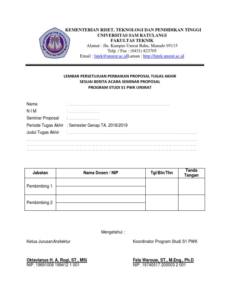 Lembar Persetujuan Perbaikan Proposal Ta | PDF | Sains & Matematika ...