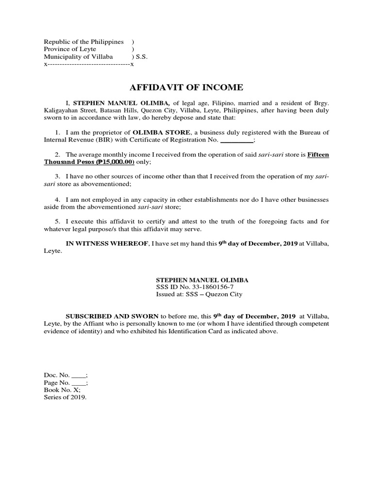 Affidavit of Income | PDF