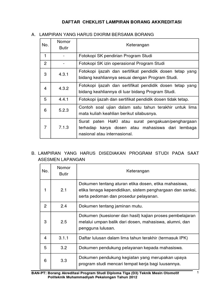 Contoh Borang Akreditasi D3 Teknik Mesin | PDF | Teknologi & Rekayasa