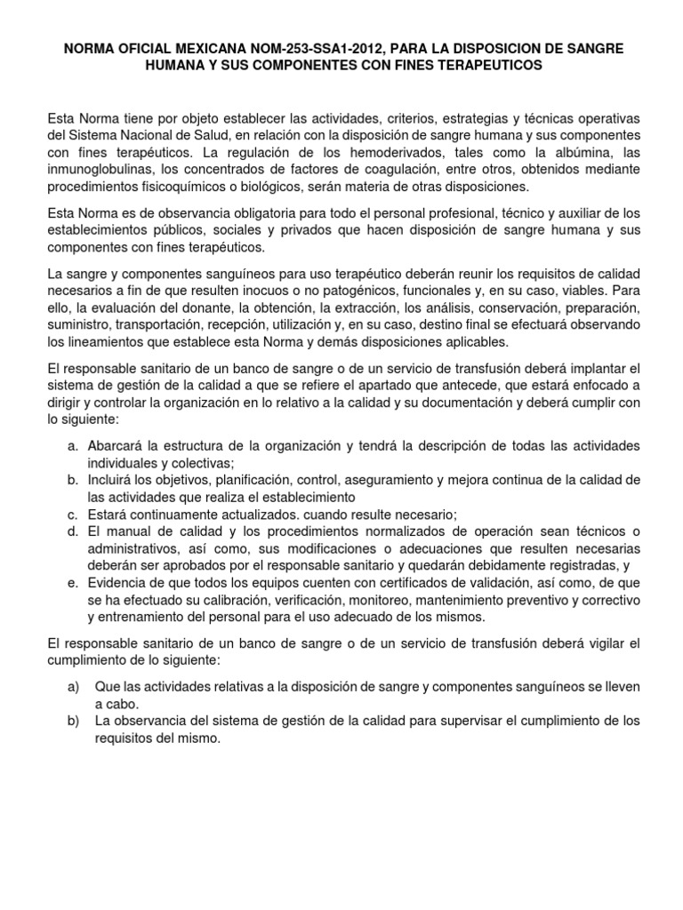 Norma 253 | PDF | Donación de sangre | Especialidades Medicas