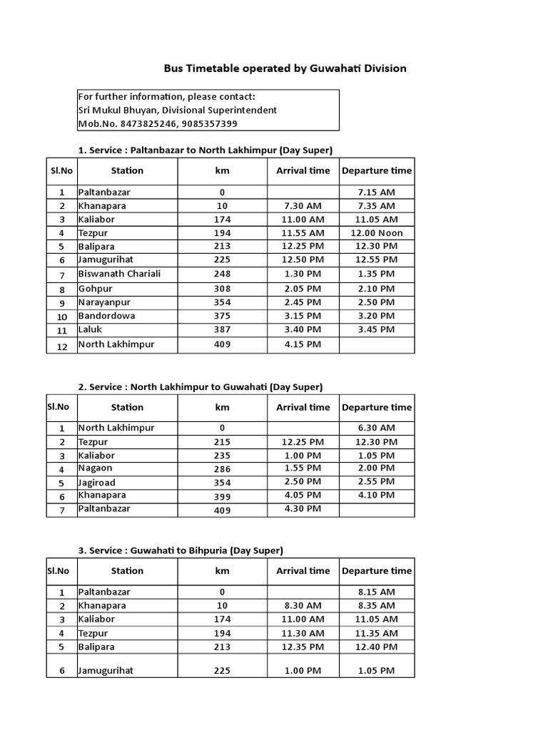 Guwahati Bus Timetable Overview | PDF | Service Industries | Public ...