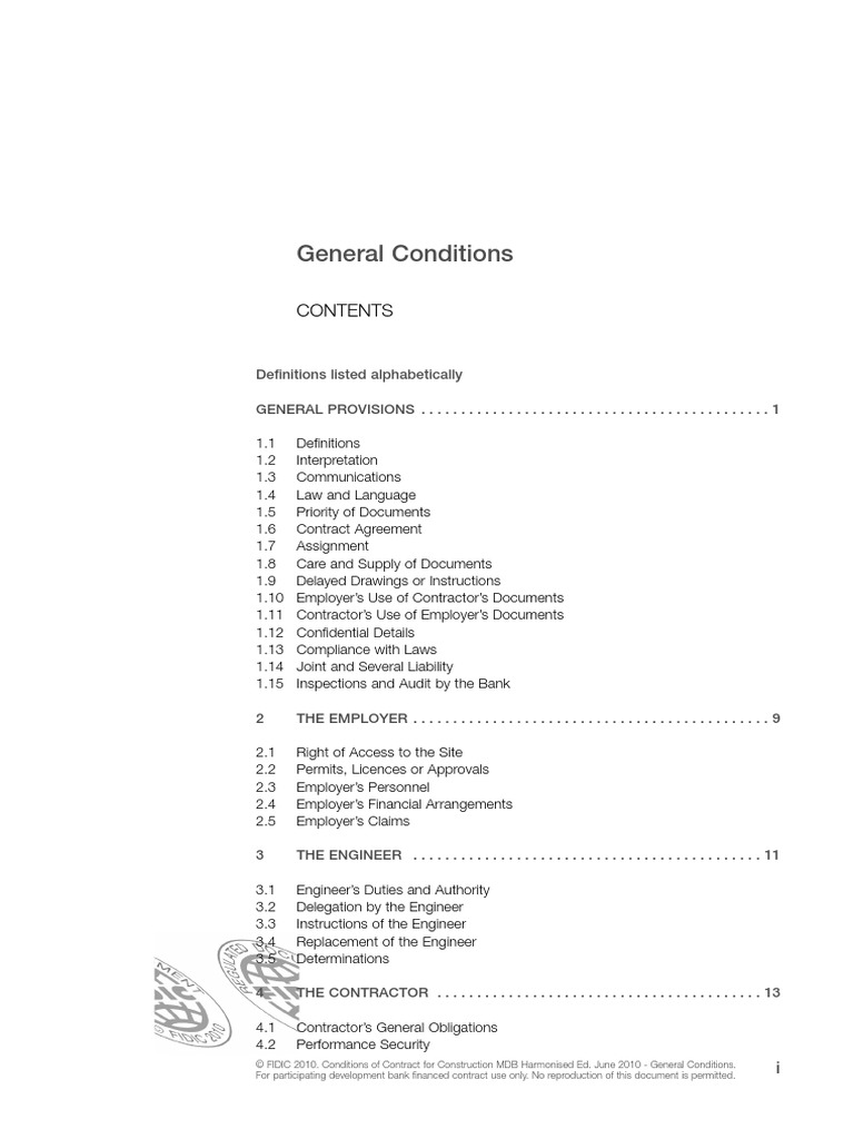 Fidic Harmonized Conditions For Construction 2010 Pdf Employment
