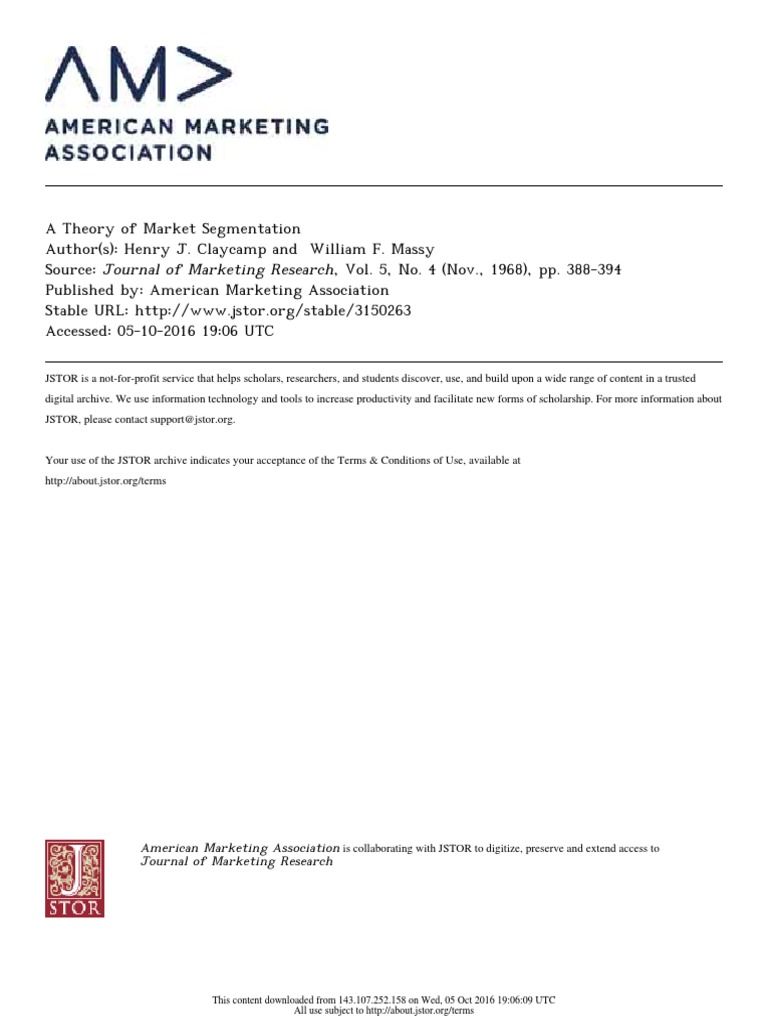 A Theory of Market Segmentation - American Marketing Association | PDF ...