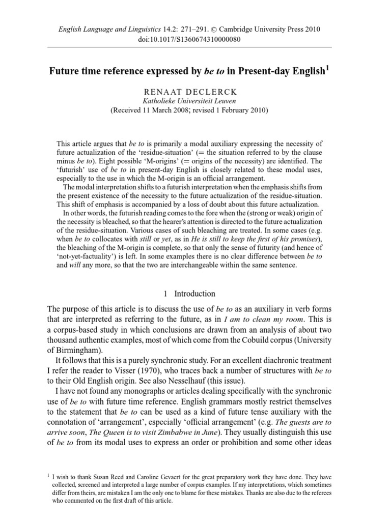 Future Time Reference Expressed by Be To in Present-Day English | PDF ...