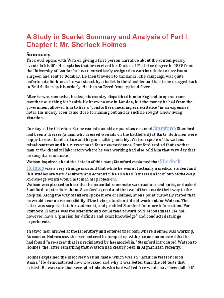 A Study in Scarlet Summary and Analysis of Part I | PDF | Dr. Watson ...