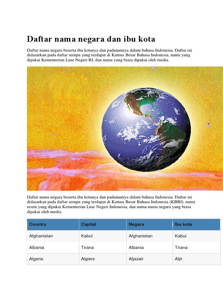 Daftar Nama Negara Dan Ibu Kota | PDF