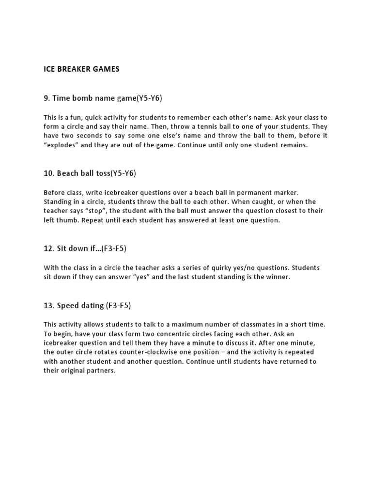 Ice Breaker Games | PDF