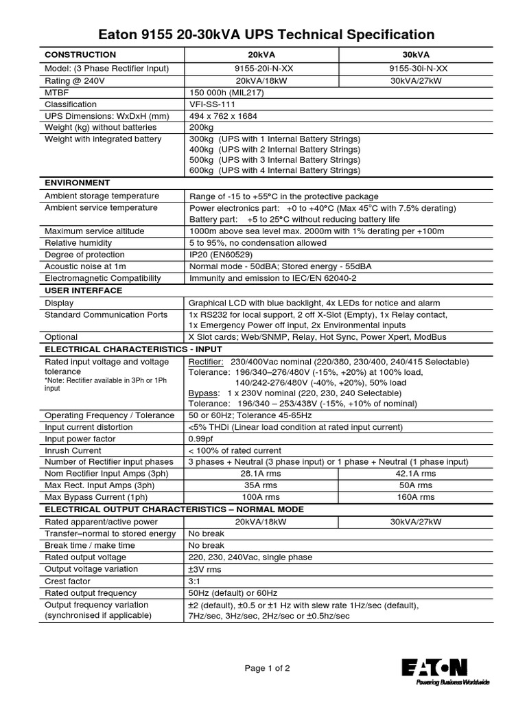 UPS Tech Specs | PDF | Manufactured Goods | Physical Quantities