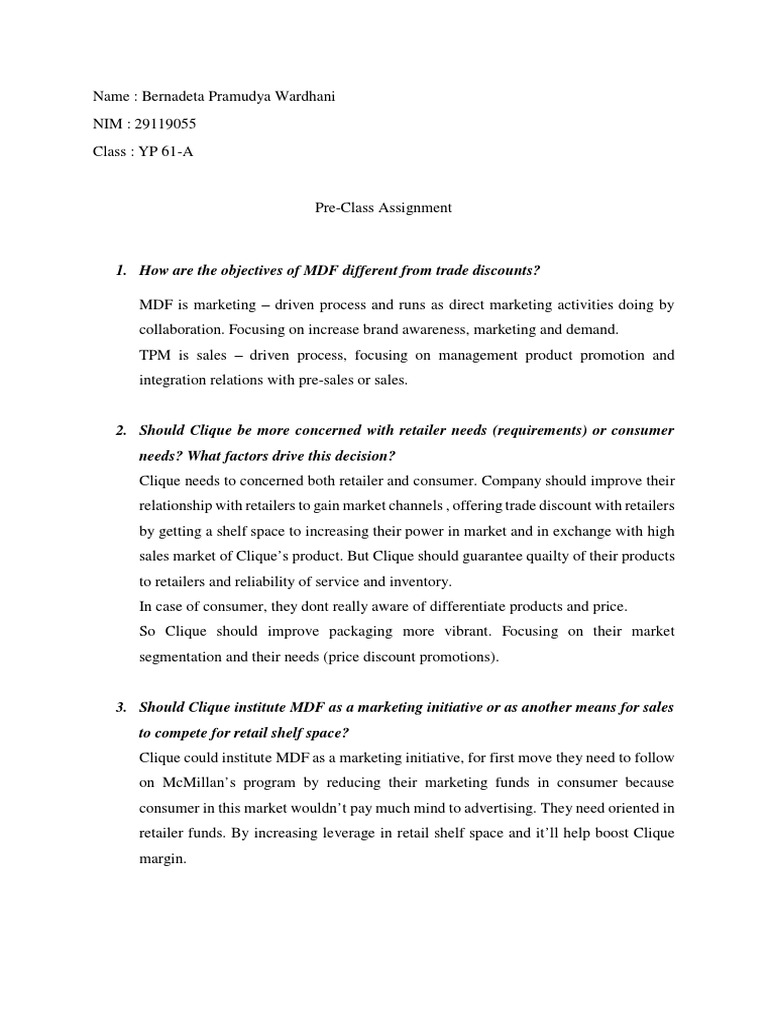 Pre Class Assignment Clique Pens | PDF | Retail | Marketing